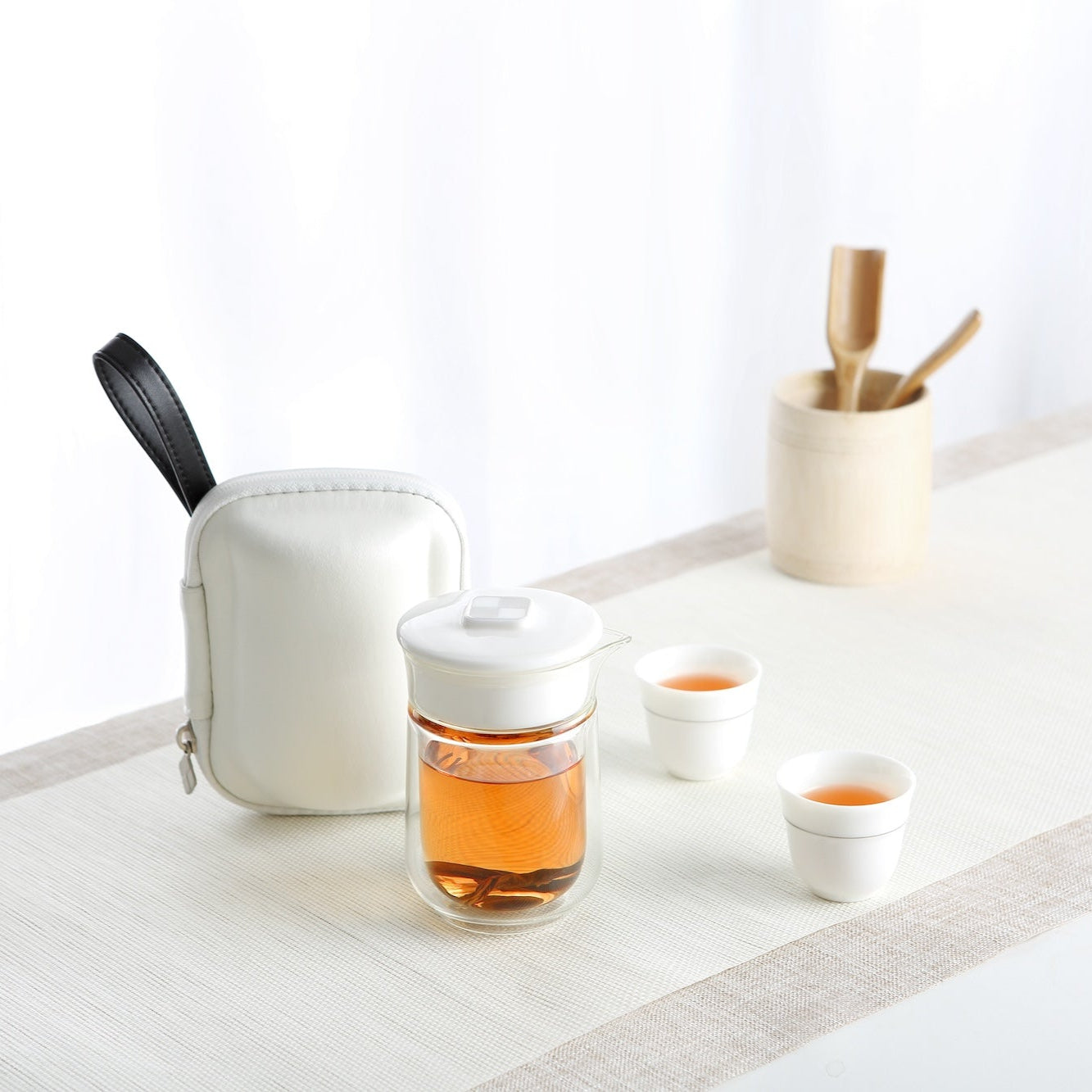Glass & Porcelain Tea Maker, Travel Tea Set with 2 Cups | Teasenz.eu